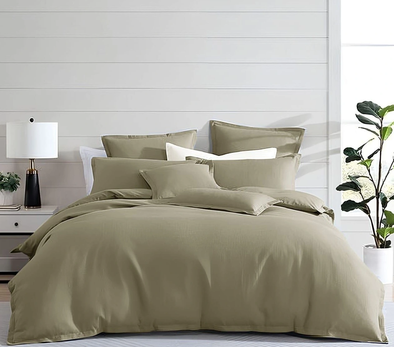 Satin plain mocha coloured super double bedsheet and two pillow covers ...
